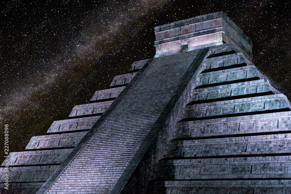 Chichen Itza Galaxy and milky way at Mayan temple in Yucatan Mexico ...