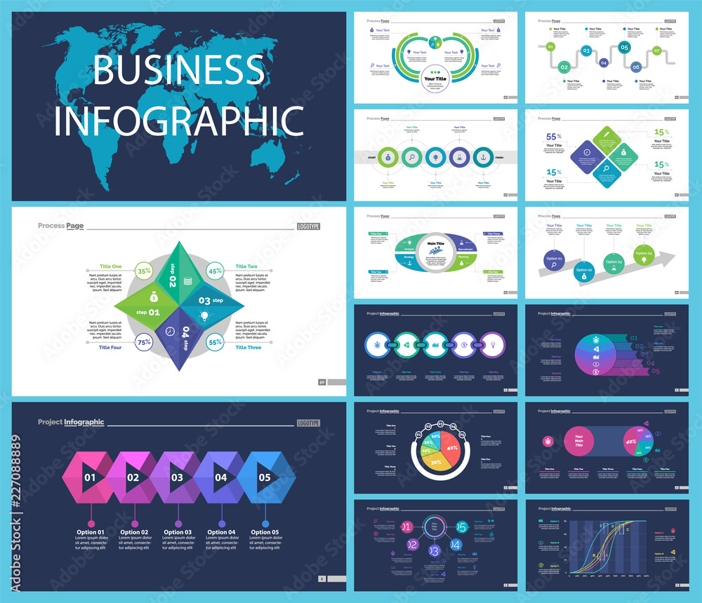 Set of company structure and workflow concept infographic charts ...