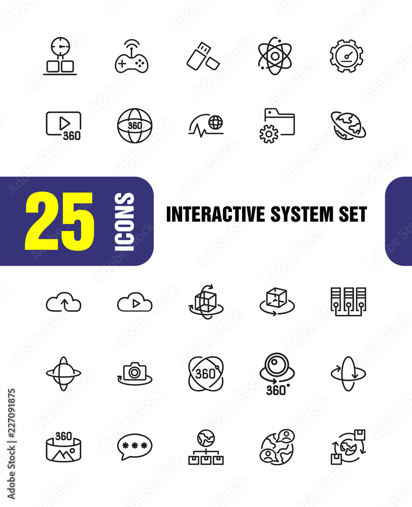Interactive system icons. Set of line icons. Cloud service, virtual ...