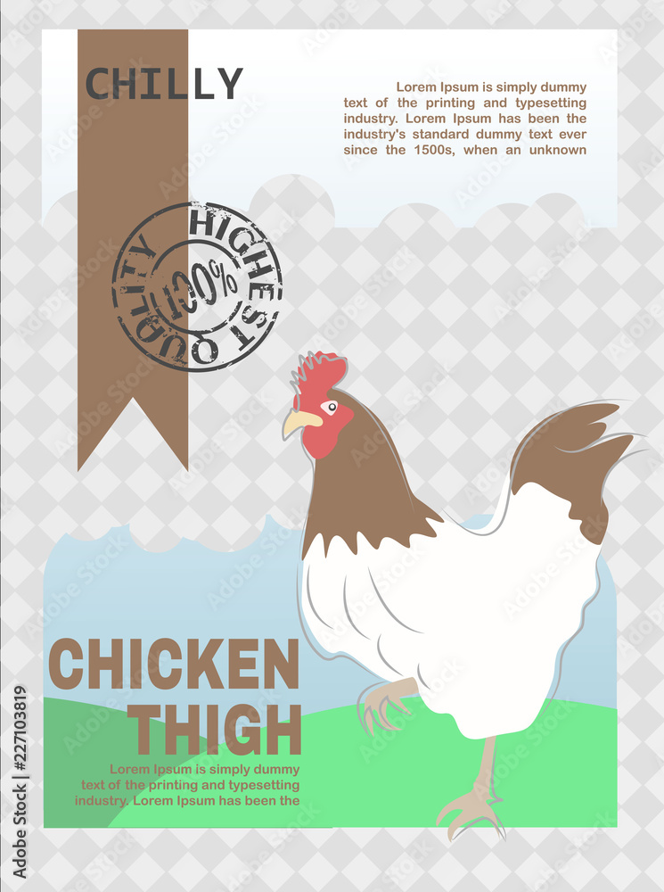 Modern painted chicken meat label packaging design. On a transparent ...