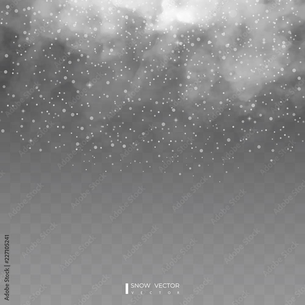 Falling snow on a transparent background. Snow clouds or shrouds. Fog ...