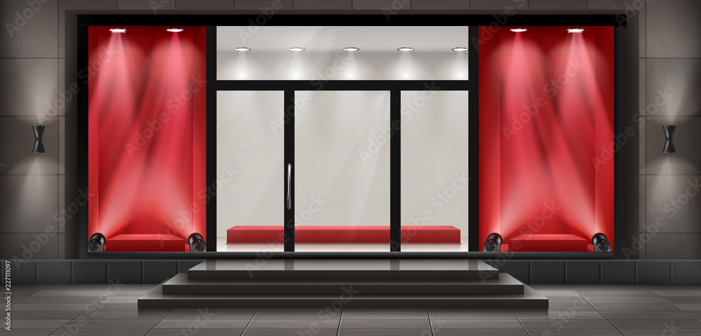 Vector concept background, boutique shop facade with signboard ...