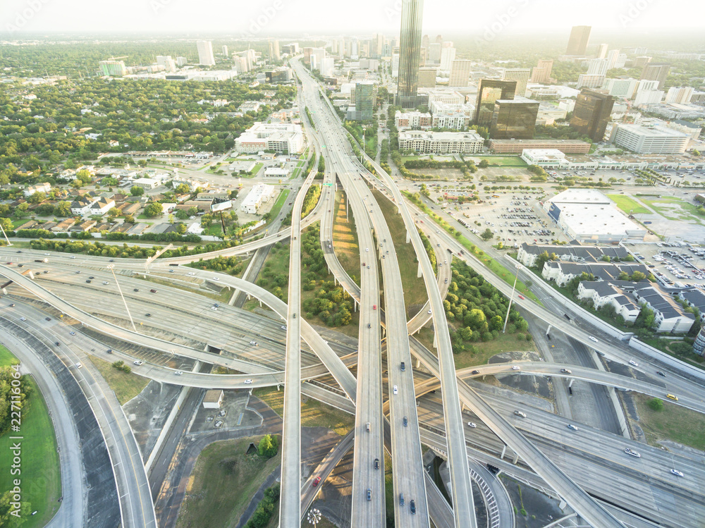 Aerial Interstate I-610 freeway massive intersection and Houston ...