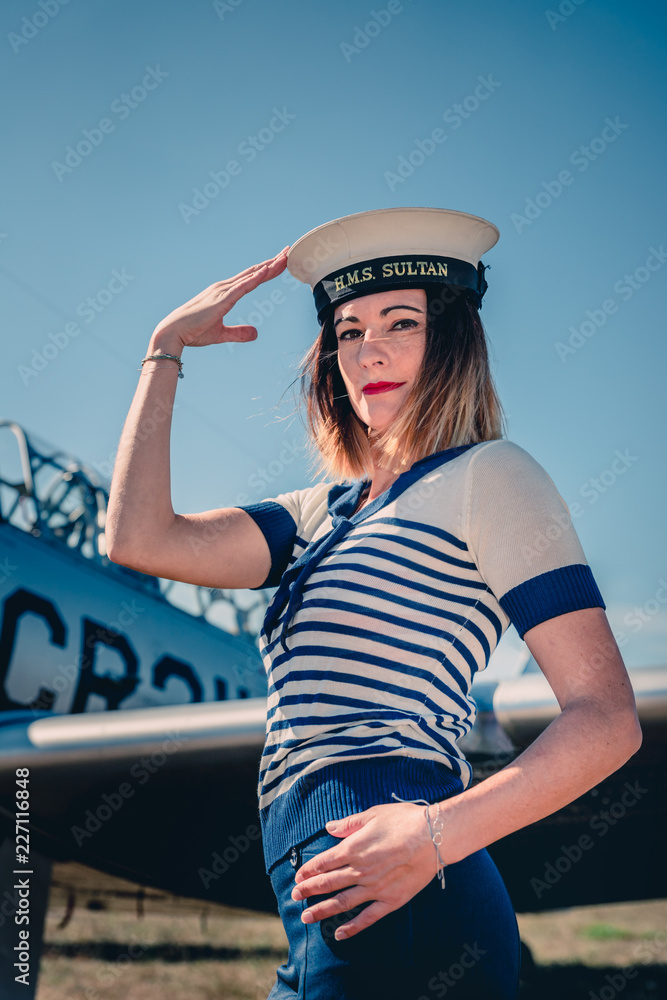 Pinup et Avion ancien Stock Photo | Adobe Stock