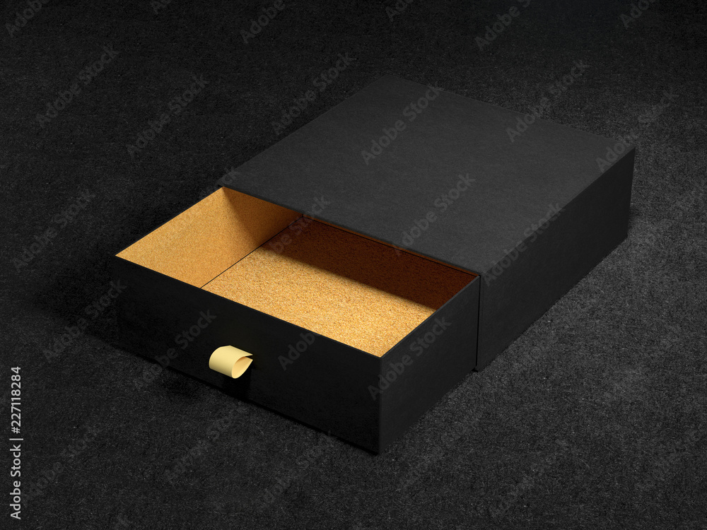 Opened Black Gift Box Mockup on black background, 3d rendering. Luxury ...