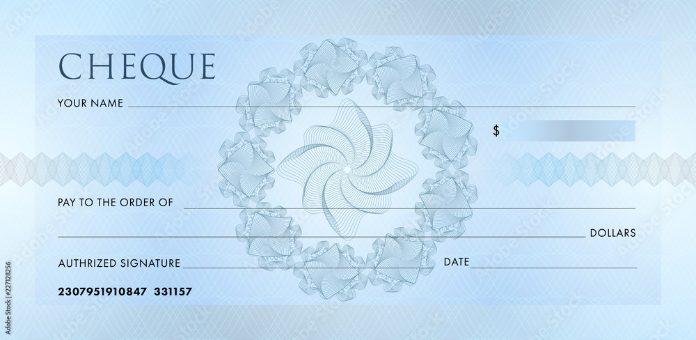 Check template, Chequebook template. Blank blue business bank cheque ...