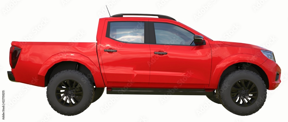 Red commercial vehicle delivery truck with a double cab. Machine ...