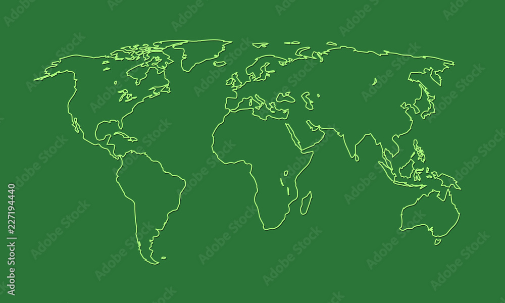 A cool and simple green world map or atlas outline of different ...