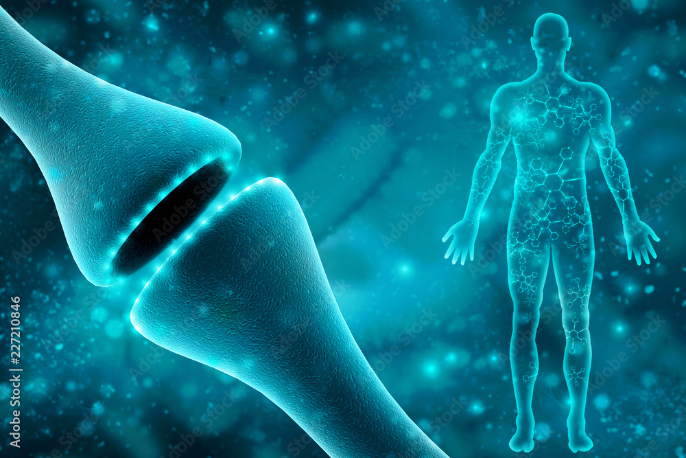 Synapse and Neuron cells sending electrical chemical signals. 3d rendering Stock Illustration ...