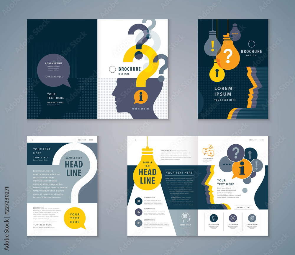 Cover Book Design Set, Human head with Light Bulb and Question Mark ...