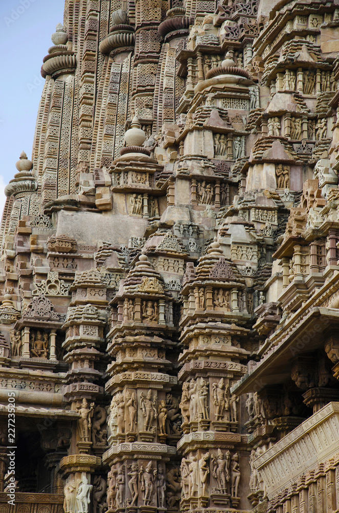 KANDARIYA MAHADEV TEMPLE, Sculptures, spires and Shikara partial view ...