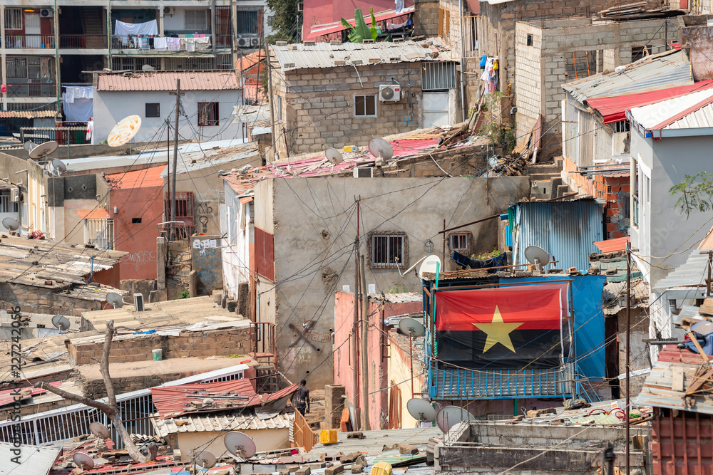 Luanda Angola city view, slums and high-rise buildings in capital city ...