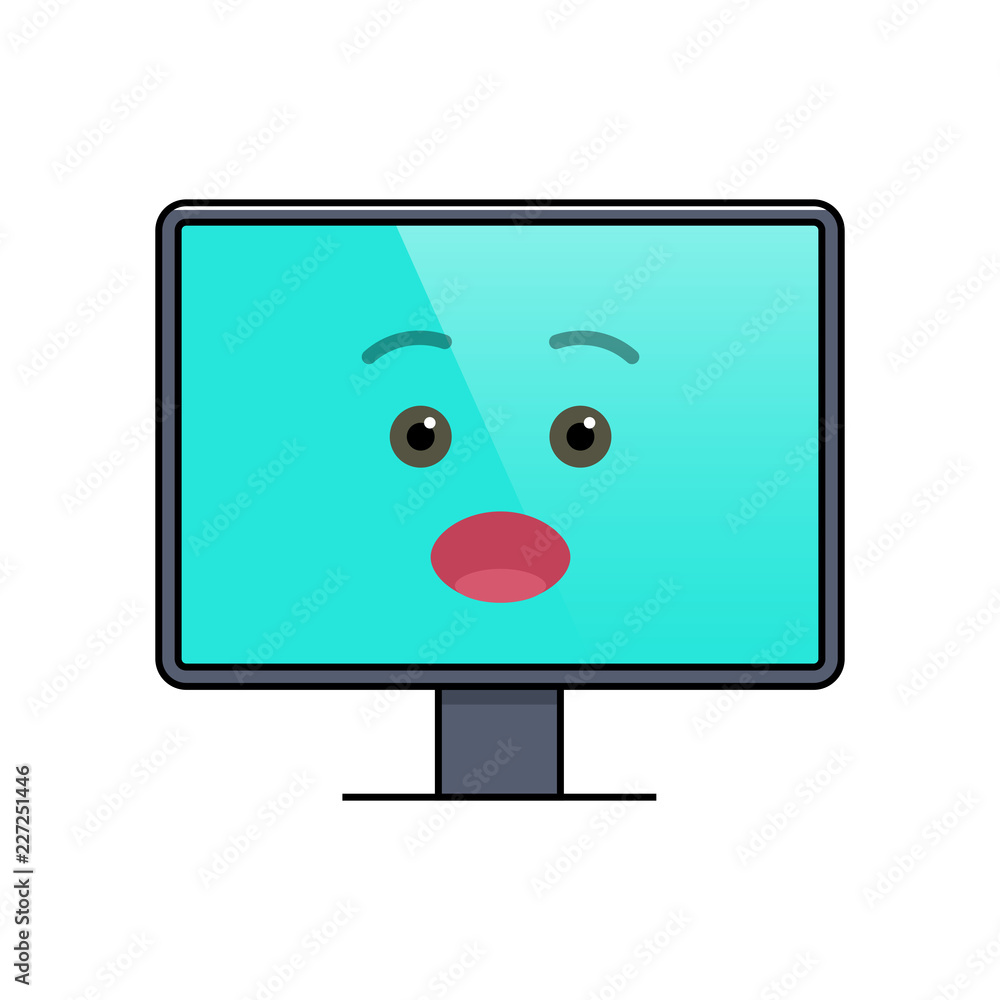 Open-eyed face on computer screen emoticon icon. Wonder digital device ...