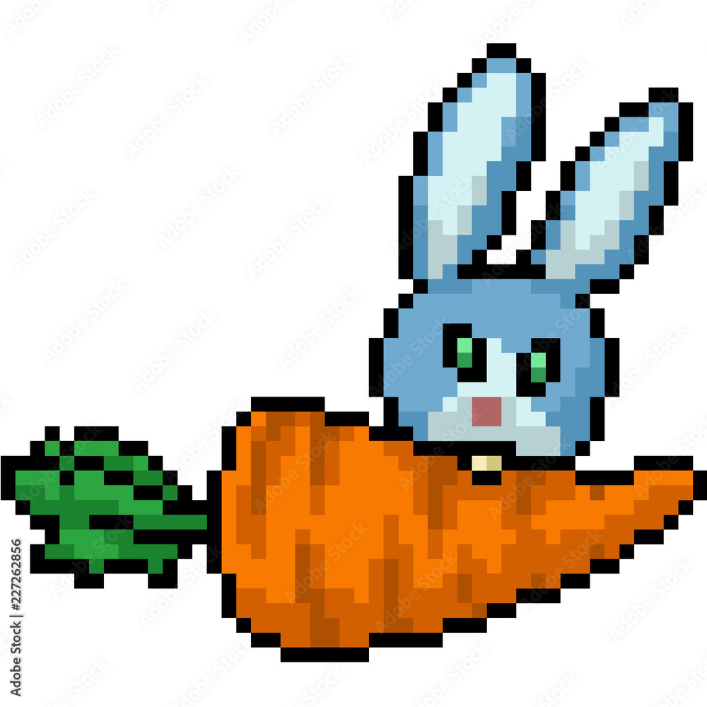 vector pixel art rabbit eat carrot Stock Vector | Adobe Stock