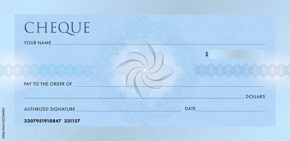 Check template, Chequebook template. Blank blue business bank cheque ...