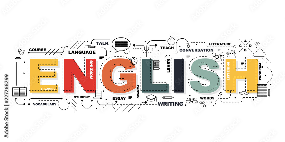 English word for education with icons flat design Stock Vector | Adobe ...