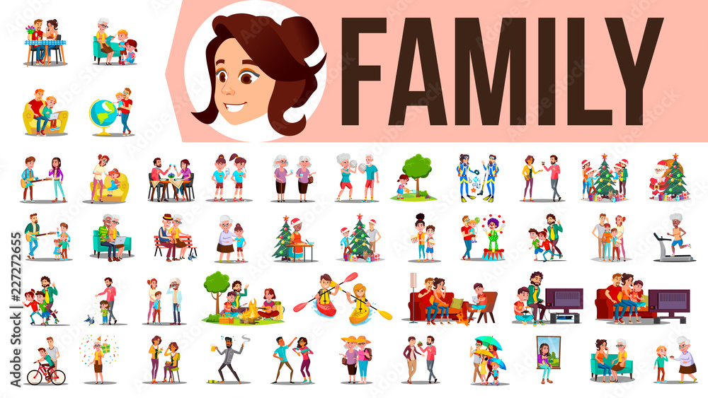 Family Set Vector. Family Members Spending Time Together At Home ...