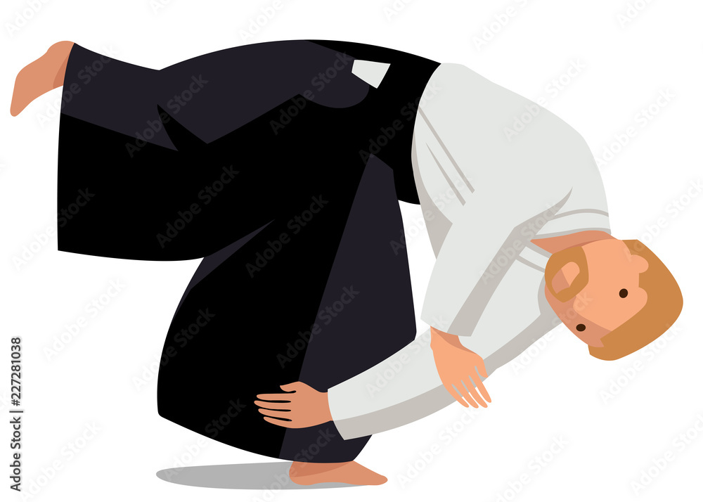 Vector illustration of a man in hakama. Tachi waza Mae ukemi. Suitable ...