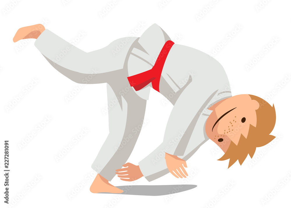 Vector illustration of a child in uniform. Tachi waza Mae ukemi ...