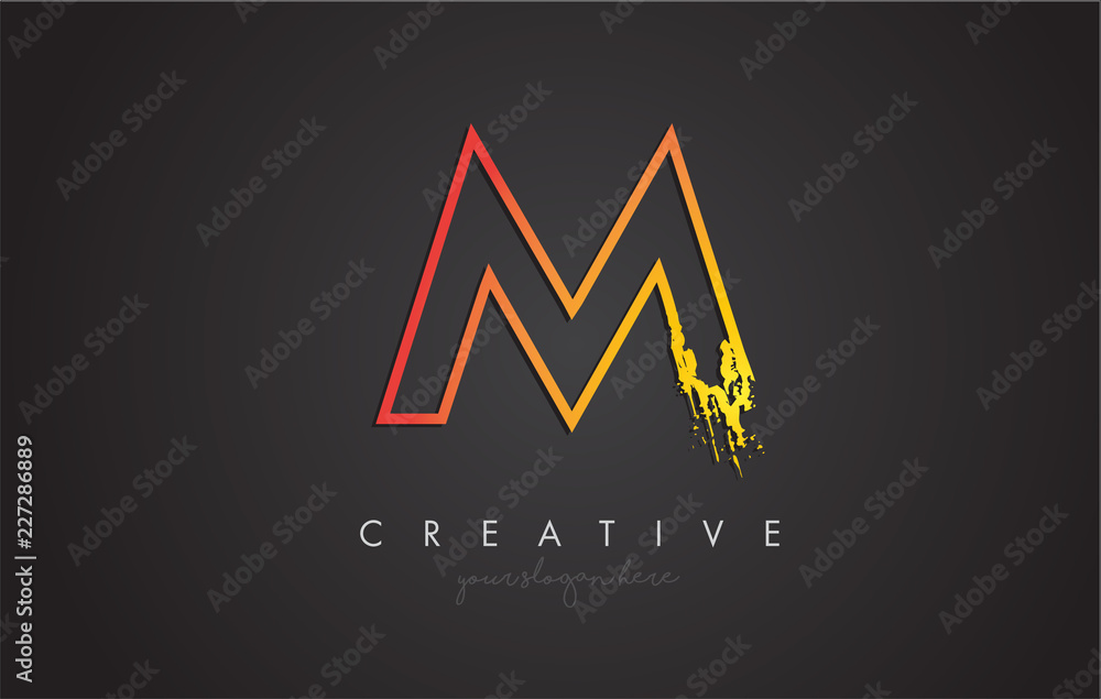M Letter Design with Golden Outline and Grunge Brush Texture. Stock ...