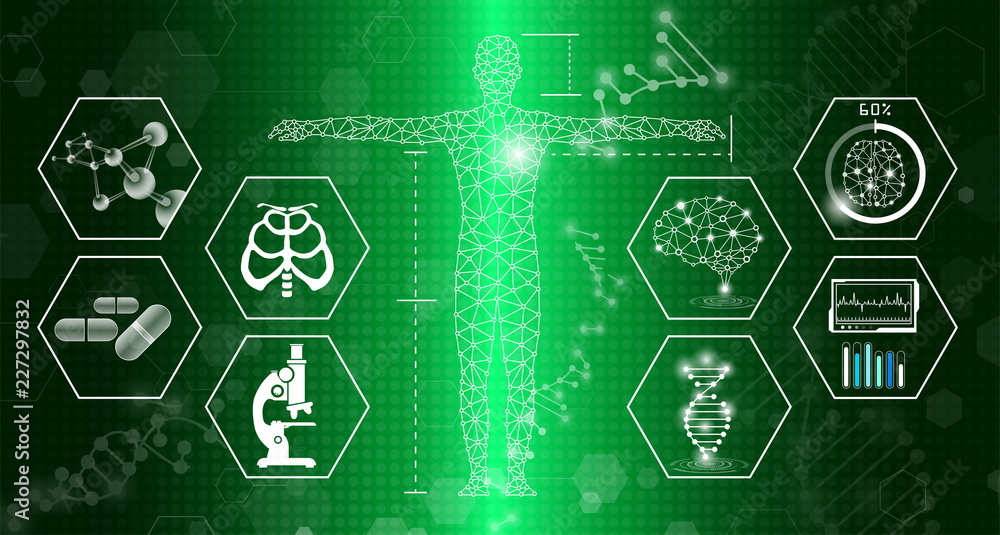abstract background technology concept in green light,human body heal ...