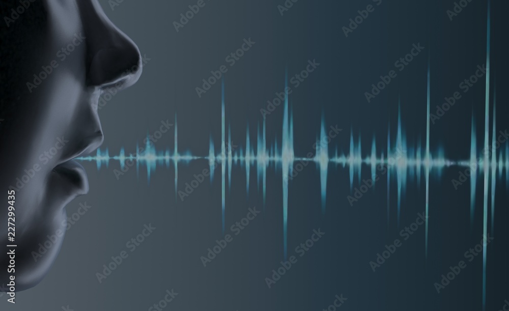 3d rendering head voice recognition system of blue ground Stock ...