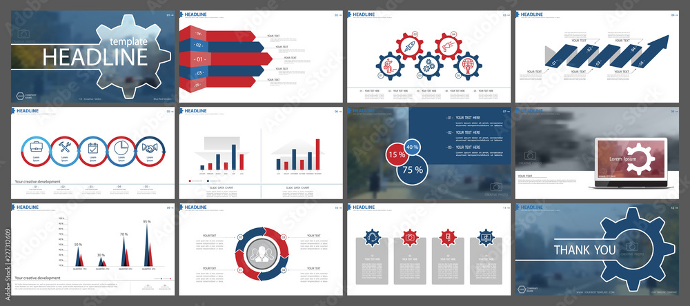 Multifunctional red and blue presentation template. Vector set ...