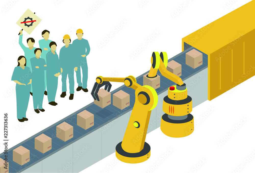 Robots replacing mankind. Machines vs humans. Stock Vector | Adobe Stock