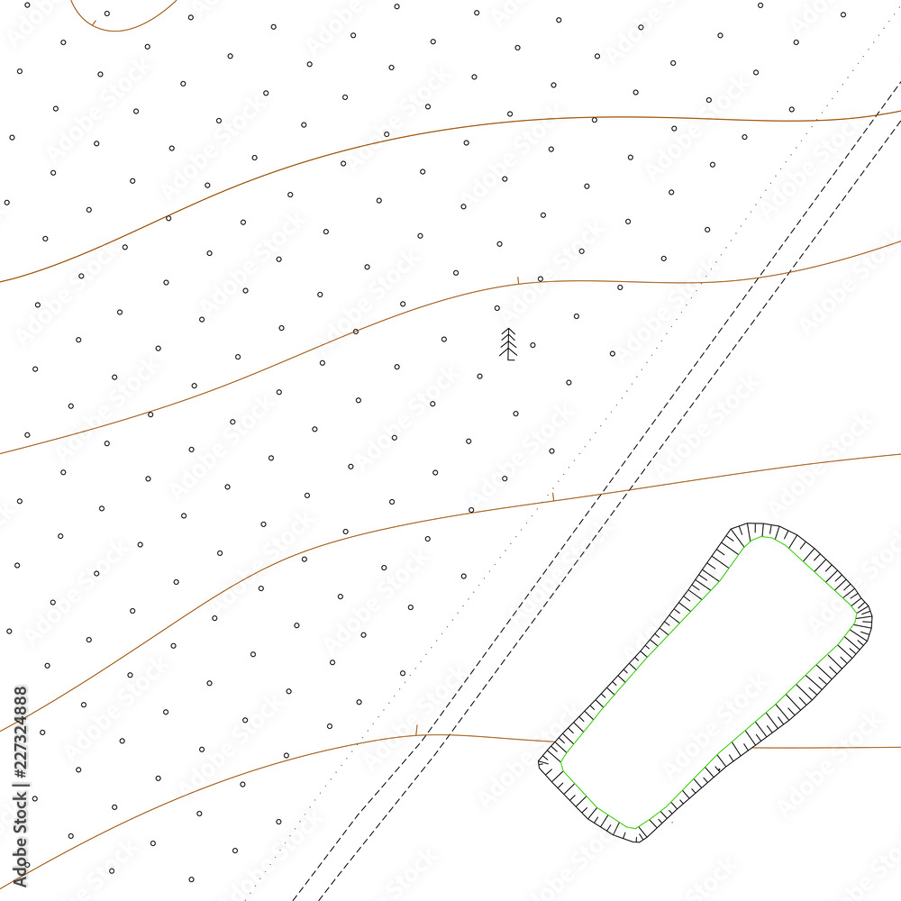 Topographic map of the forest, the road and the lake. Vector ...