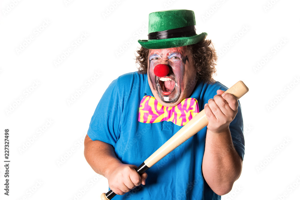 Dangerous clown. Funny fat man. White background. Stock Photo | Adobe Stock