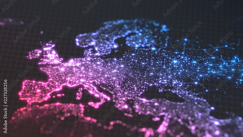 dark earth map with glowing details of city and human population ...