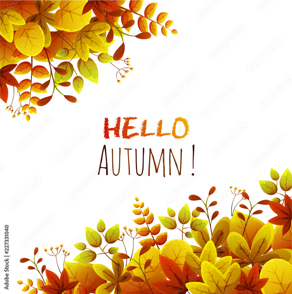 Border frame of autumn leaves. Leaves of red maples, brown oak and ...