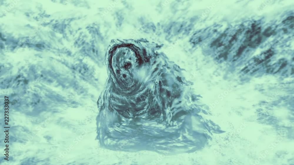 Frozen climber sitting in snow 2D animation. Scary video clip in horror ...