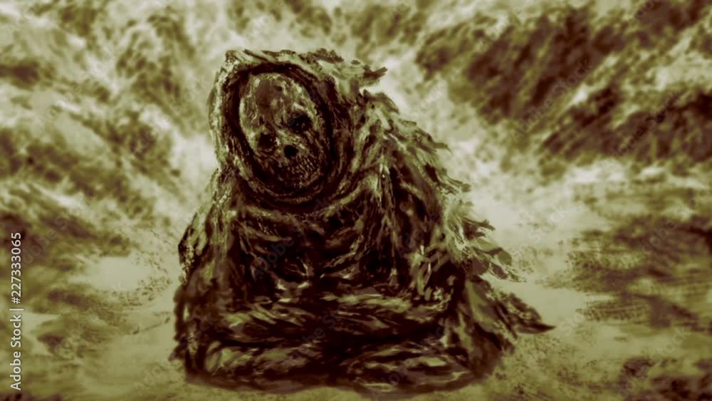 Vídeo do Stock: Ancient mummy of monk in rags sits in lotus position in ...