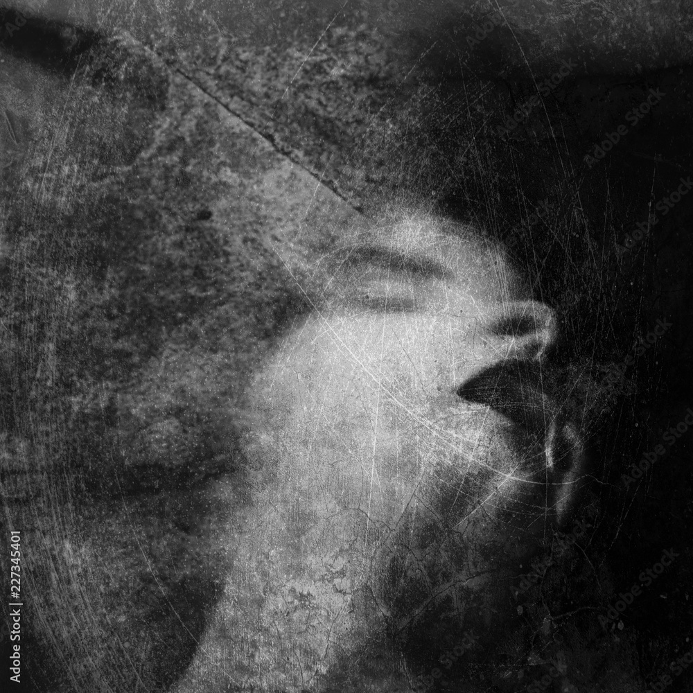 Scream of horror. Screaming woman face. Shot with long exposure. Stock ...