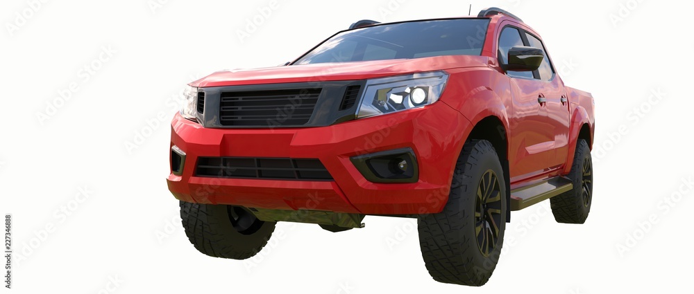 Red commercial vehicle delivery truck with a double cab. Machine ...