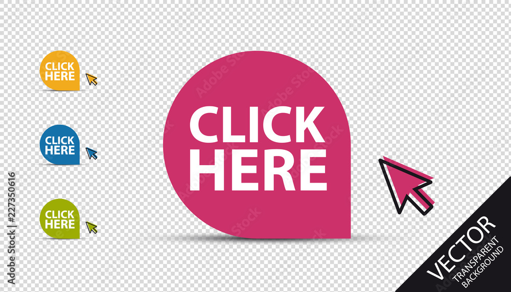 Click Here Button - Colorful Vector Illustration With Mouse Arrow ...