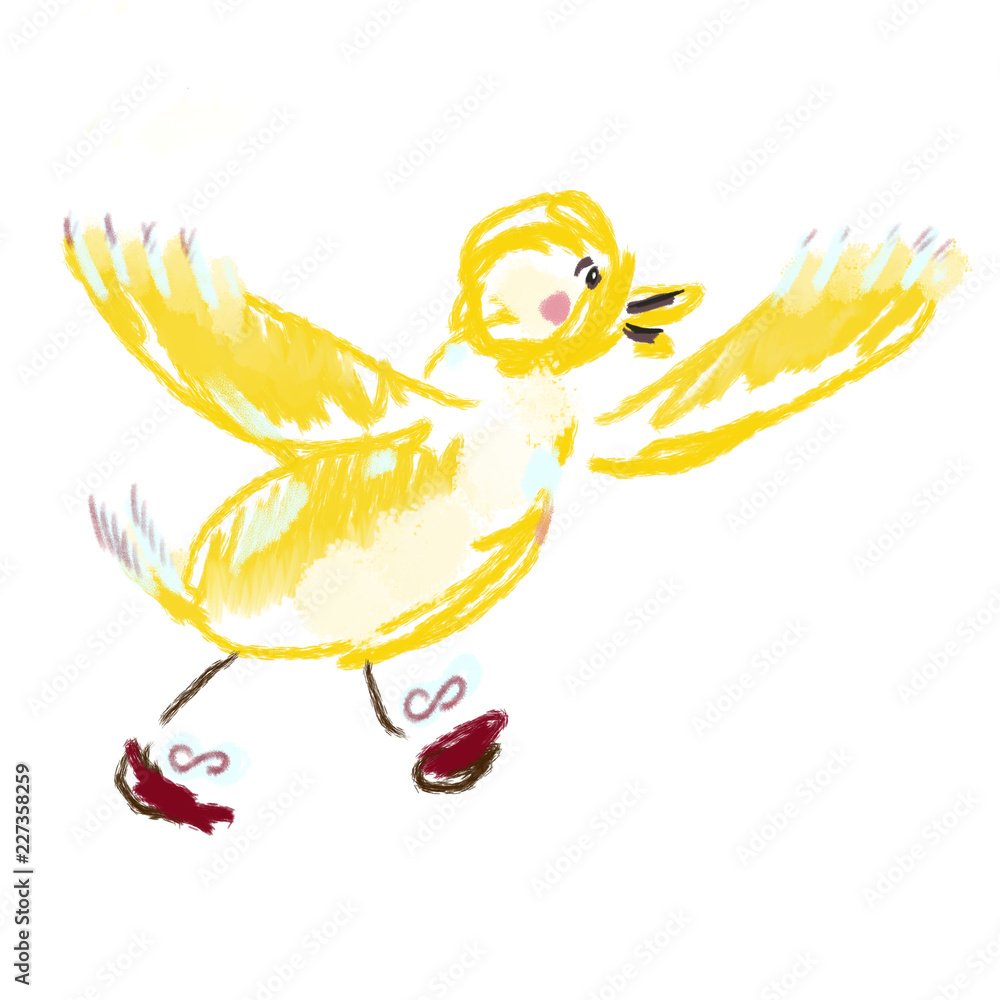 Running yellow duck in red shoues with bows for kids prints, interior ...