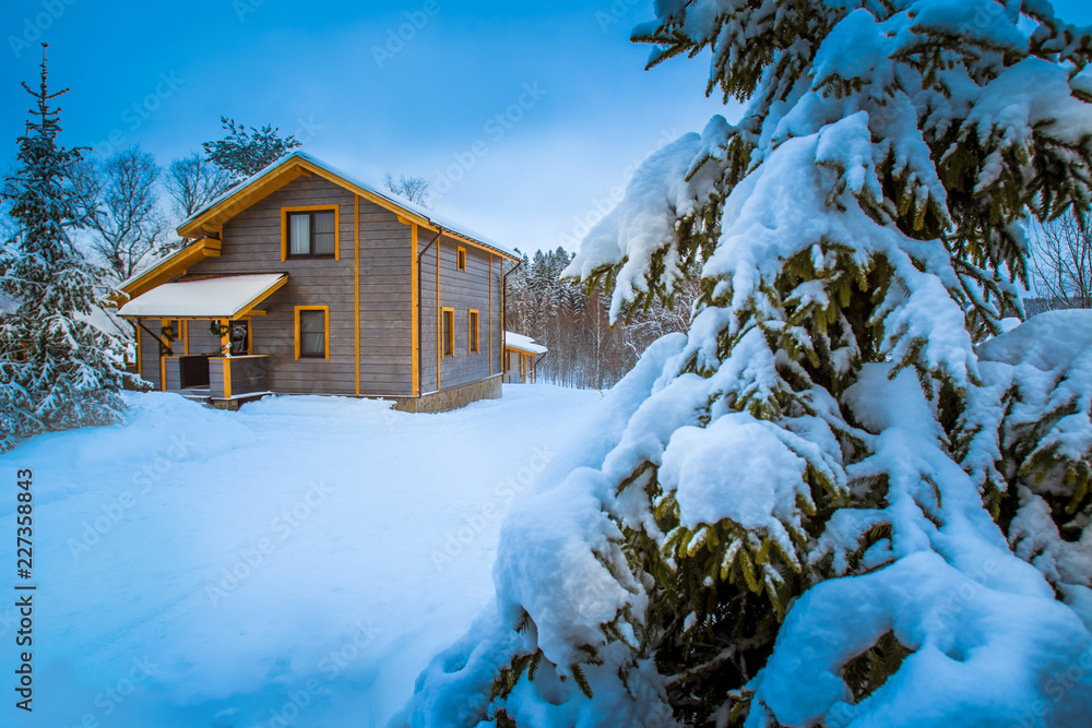 Winter cottage. Country house. Two-storeyed mansion. Country house ...
