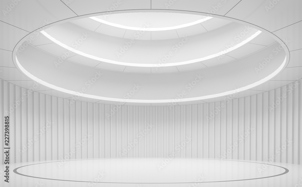 Modern white space interior with circle shape 3d render.A room with a ...