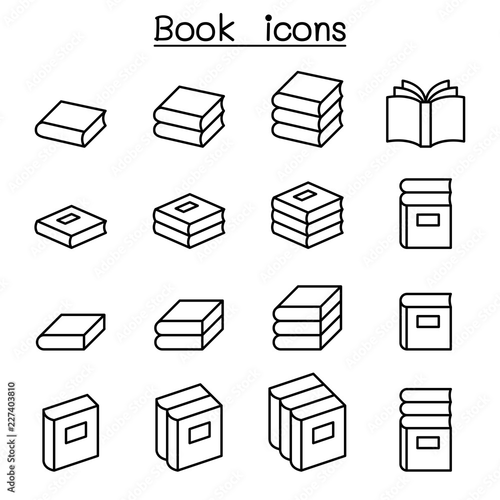 Book icon set in thin line style Stock Vector | Adobe Stock