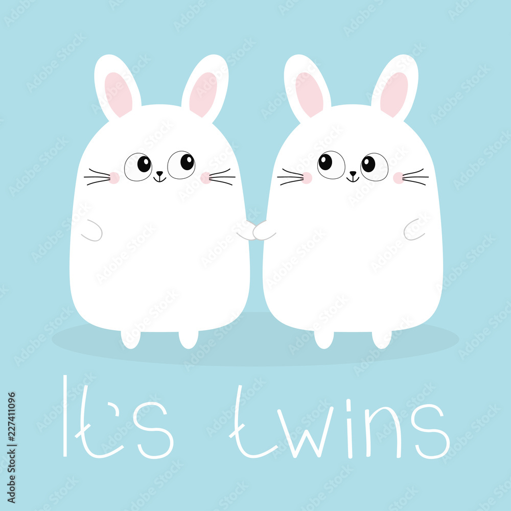 Its twins. Two girls. Cute twin bunny rabbit set holding hands. Hare ...