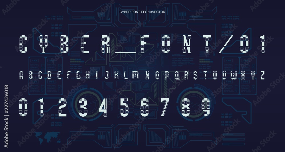 Futuristic Font design. Letters and Numbers for web and app. Techno ...