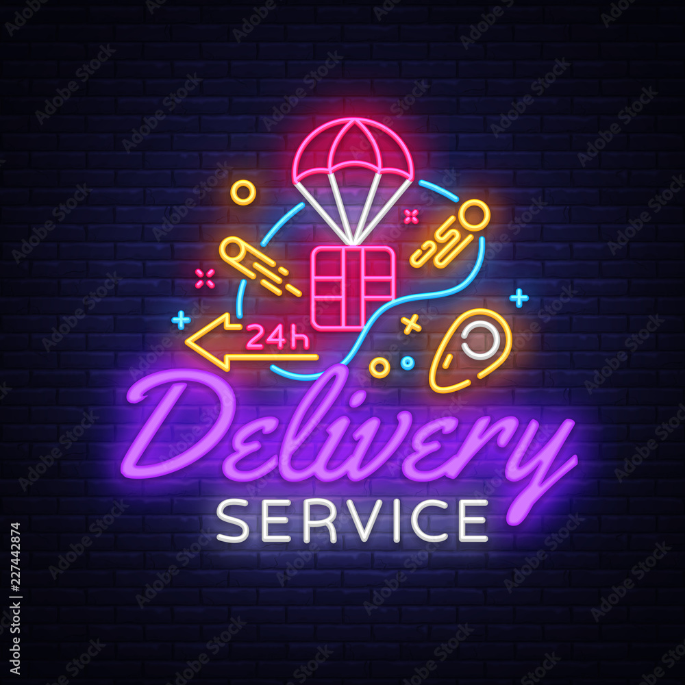 Delivery Service Neon Logo Vector. Fast delivery neon sign, design ...