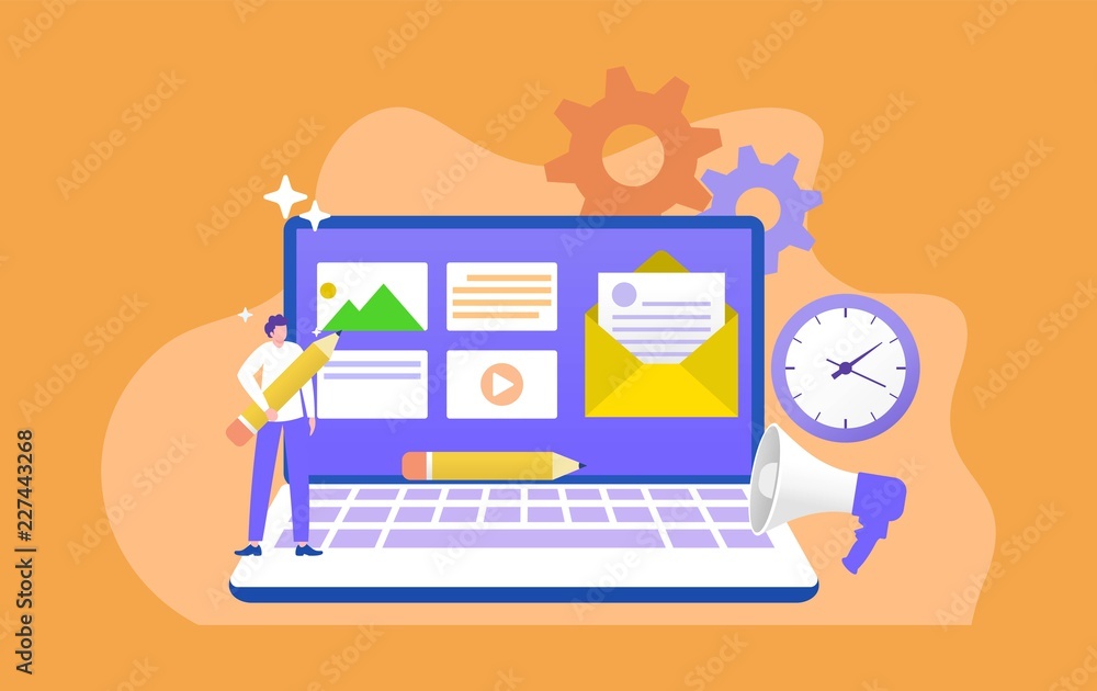 content managemant system vector illustration concept, with character ...