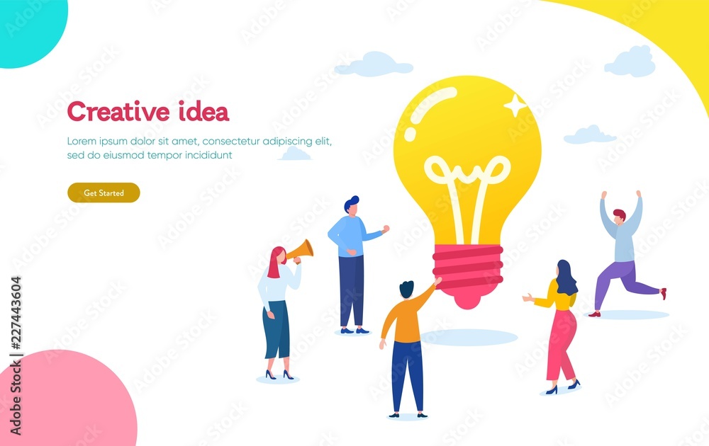 Creative idea vector illustration concept, people with giant shine ...
