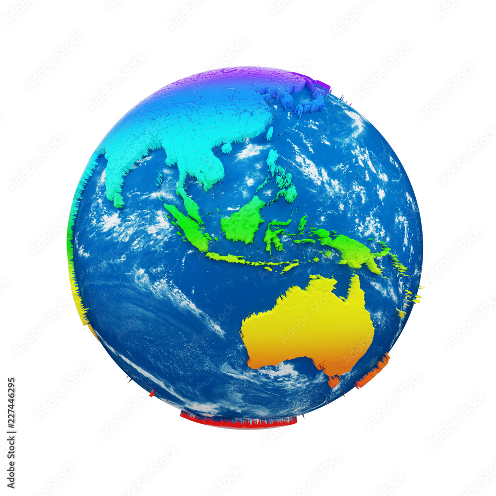 Planet earth globe isolated on white background. Rainbow continents and ...