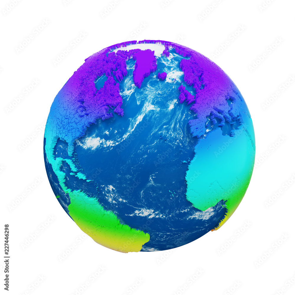 Planet earth globe isolated on white background. Rainbow continents and ...