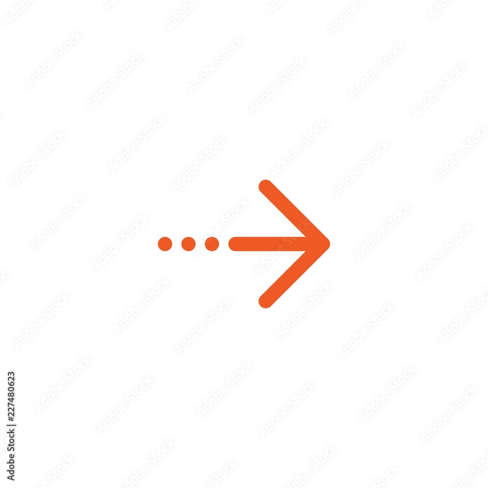 Continue icon. red thin right arrow and three dots icon. Isolated on ...