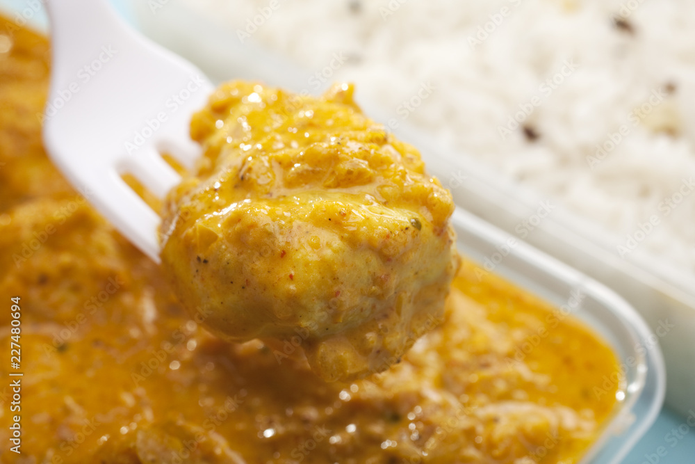 Fork Lifting Takeaway Indian Food Chicken Bhoona Bhuna Curry Rice Stock ...